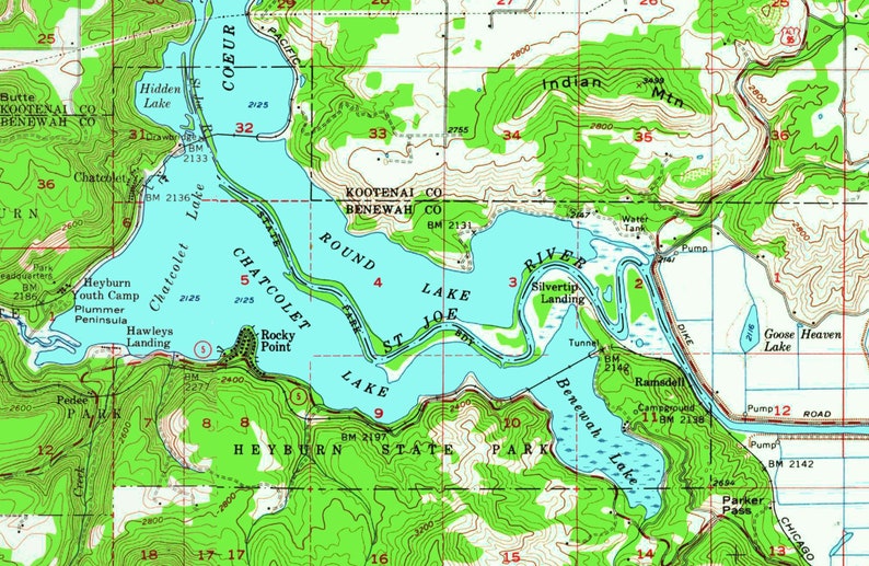 1957 Map of Lake Coeur D'alene Idaho - Etsy