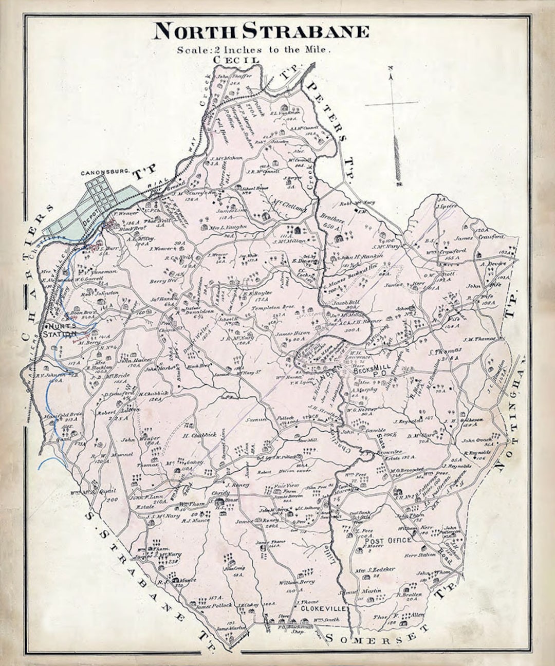 1876 Map of North Strabane Township Washington County Pa - Etsy