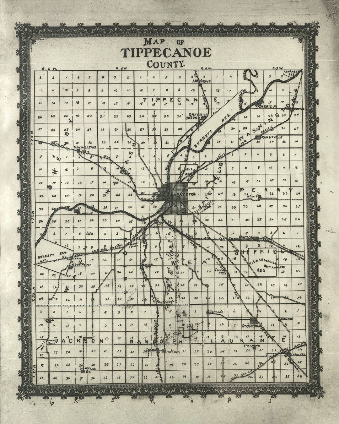 1888 Map of Tippecanoe County Indiana - Etsy