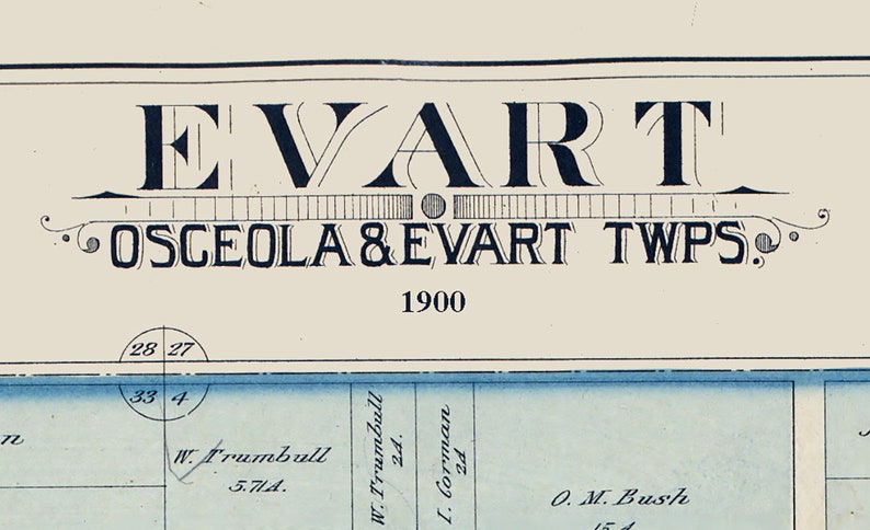 1900 Town Map of Evart Osceola County Michigan | Etsy