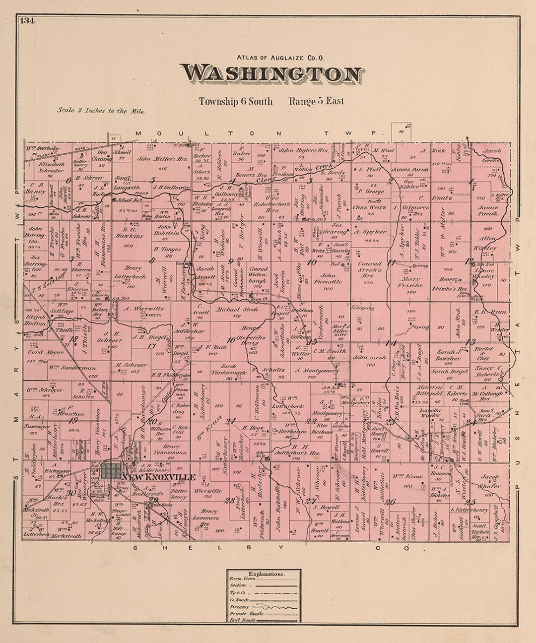 1880 Map of Washington Township Auglaize County Ohio - Etsy