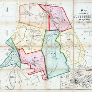 1849 Town Map of Northbridge Massachusetts - Etsy