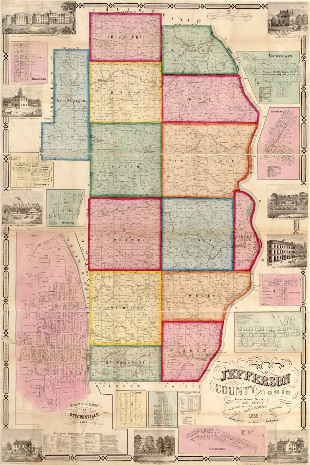 1856 Map of Jefferson County Ohio Farm Line Map Genealogy - Etsy