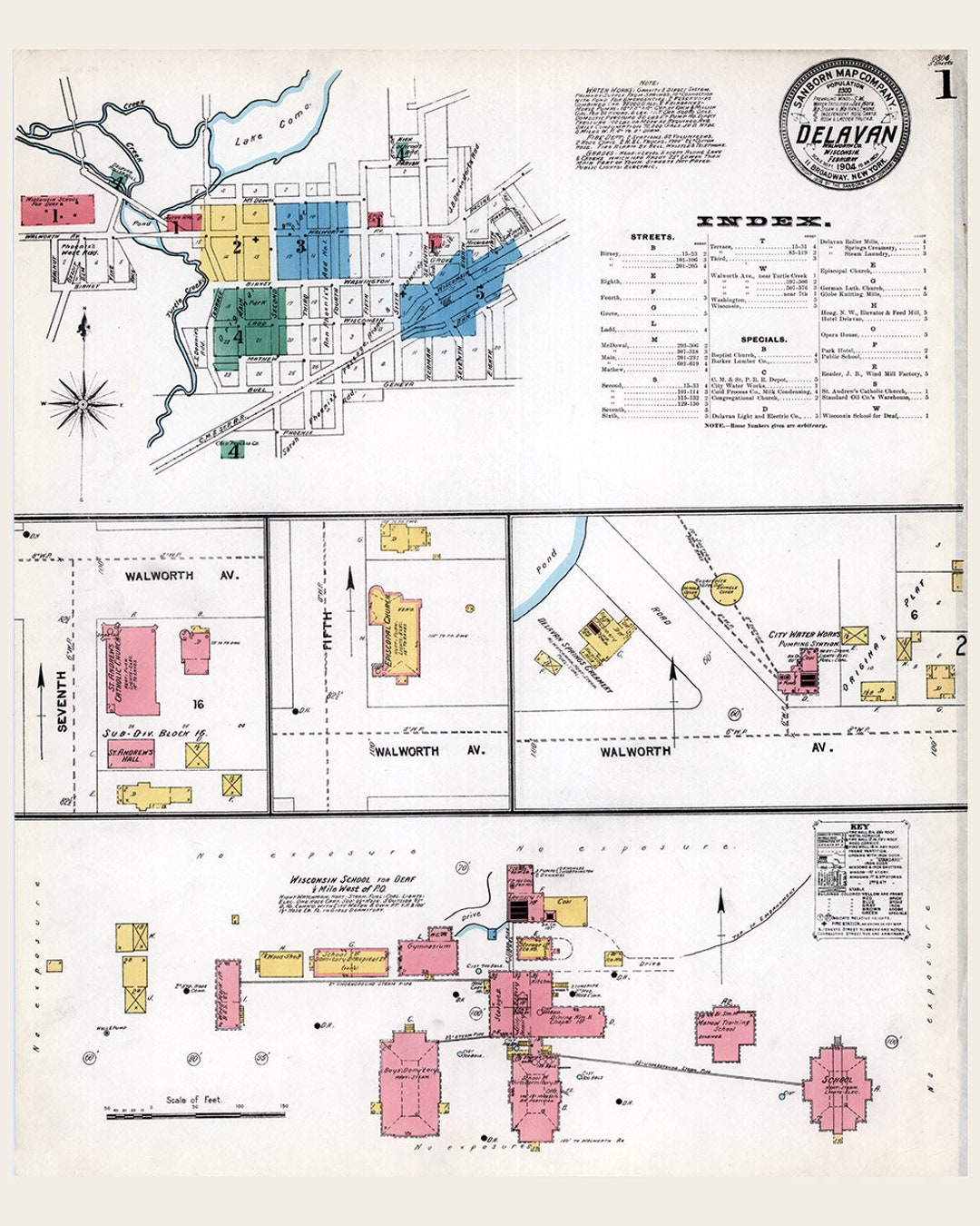 1904 Town Map of Delavan Walworth County Wisconsin - Etsy