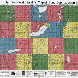 1901 Farm Line Map of Pope County Minnesota Colored - Etsy