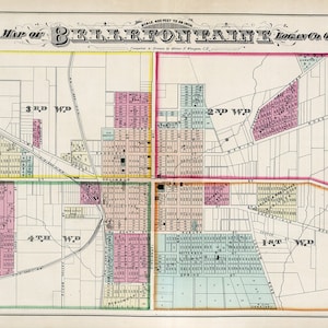 1875 Town Map of Bellefontaine Logan County Ohio - Etsy