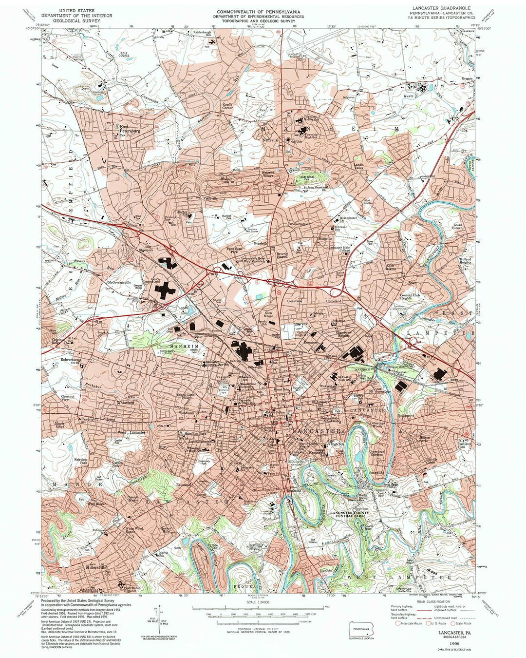 1995 Topo Map of Lancaster Pennsylvania - Etsy
