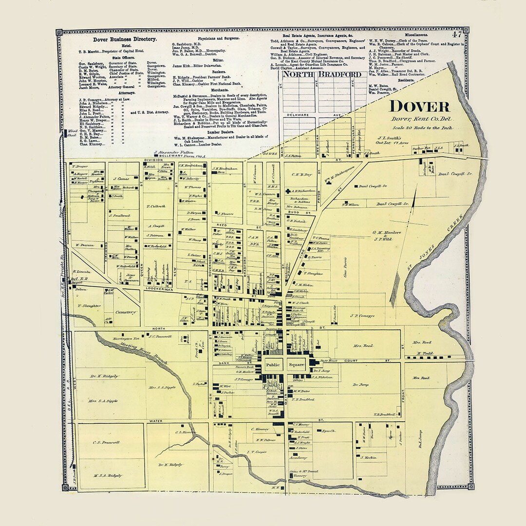 1868 Map of Dover Kent County Delaware - Etsy
