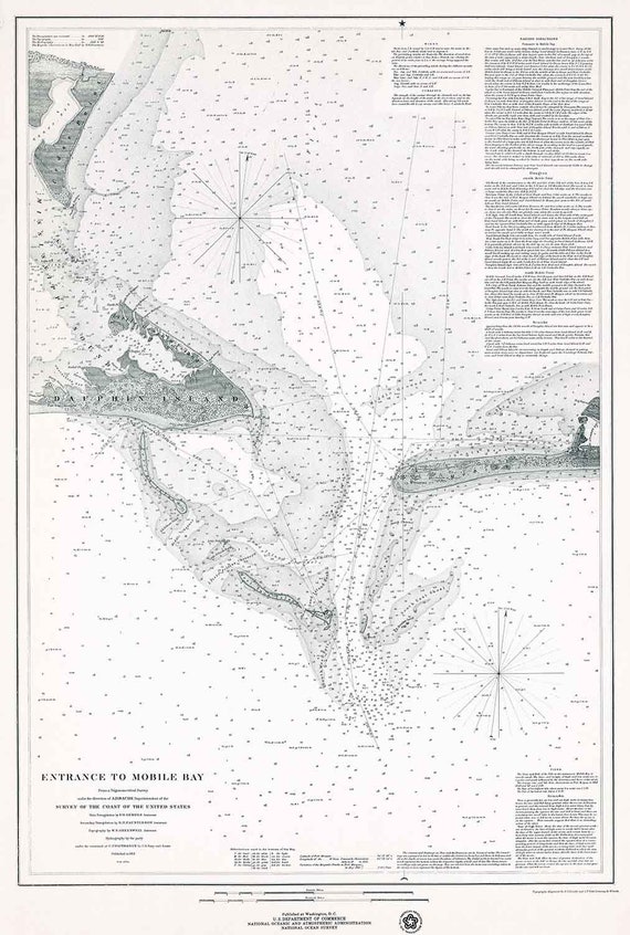1851 Nautical Map of Mobile Bay Alabama - Etsy Finland