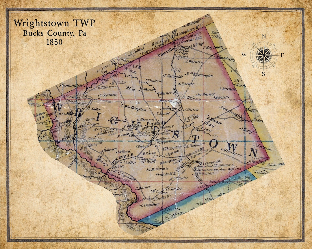 1850 Map of Wrightstown Township Bucks County Pennsylvania - Etsy