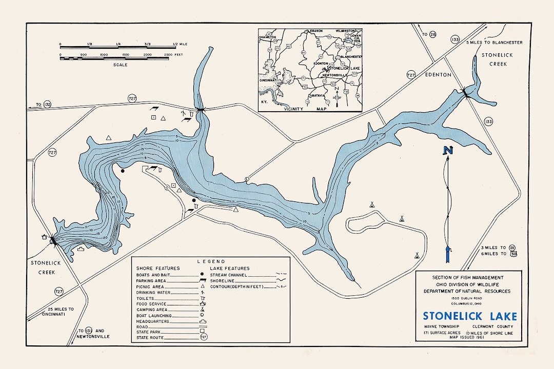 1961 Map of Stonelick Lake Clermont County Ohio - Etsy