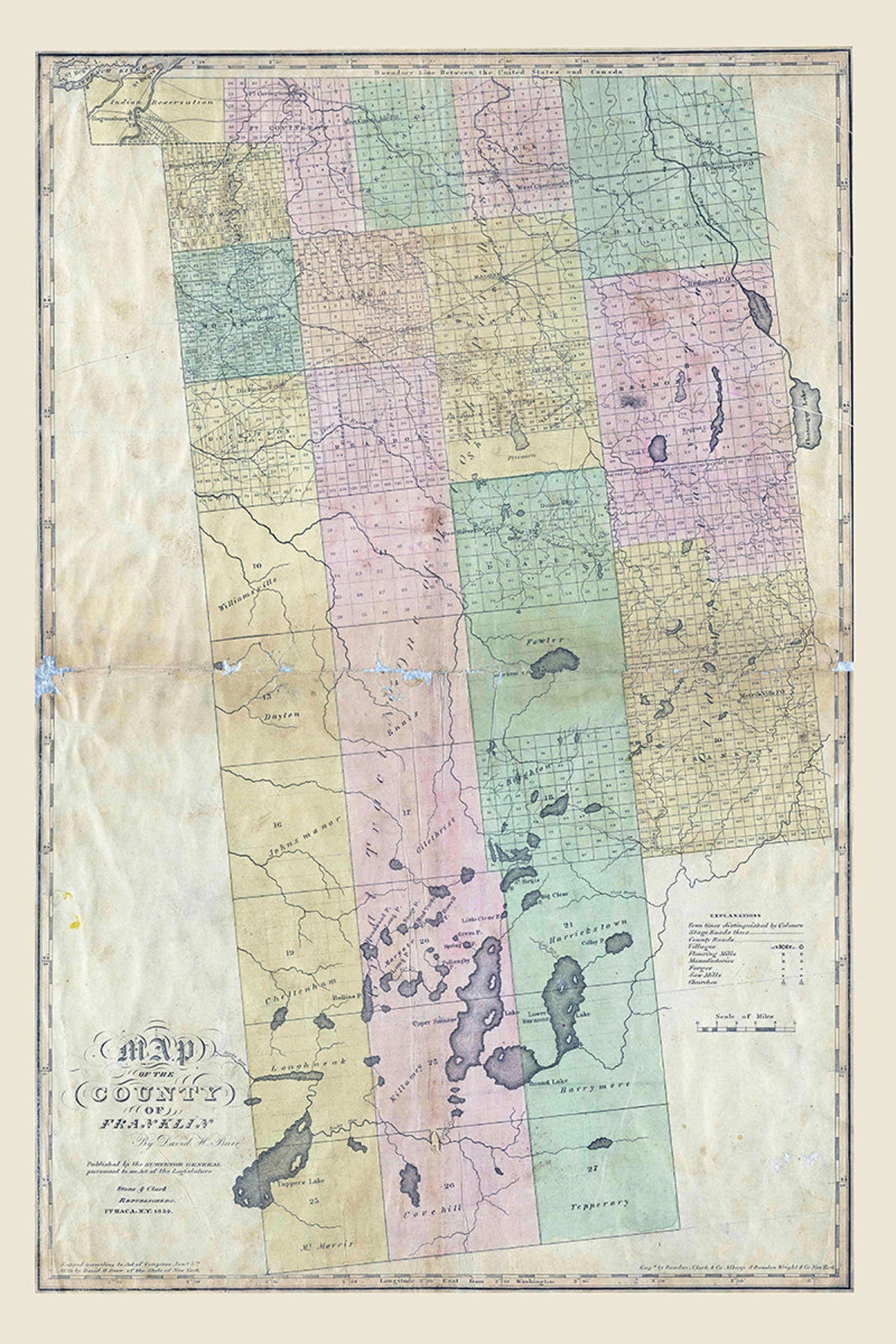 1839 Map of Franklin County New York - Etsy