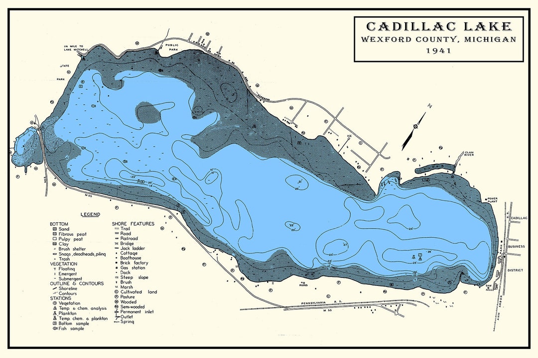 1941 Map of Cadillac Lake Wexford County Michigan - Etsy