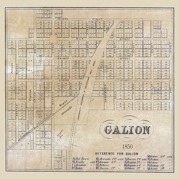1850 Map of Galion Crawford County Ohio | Etsy