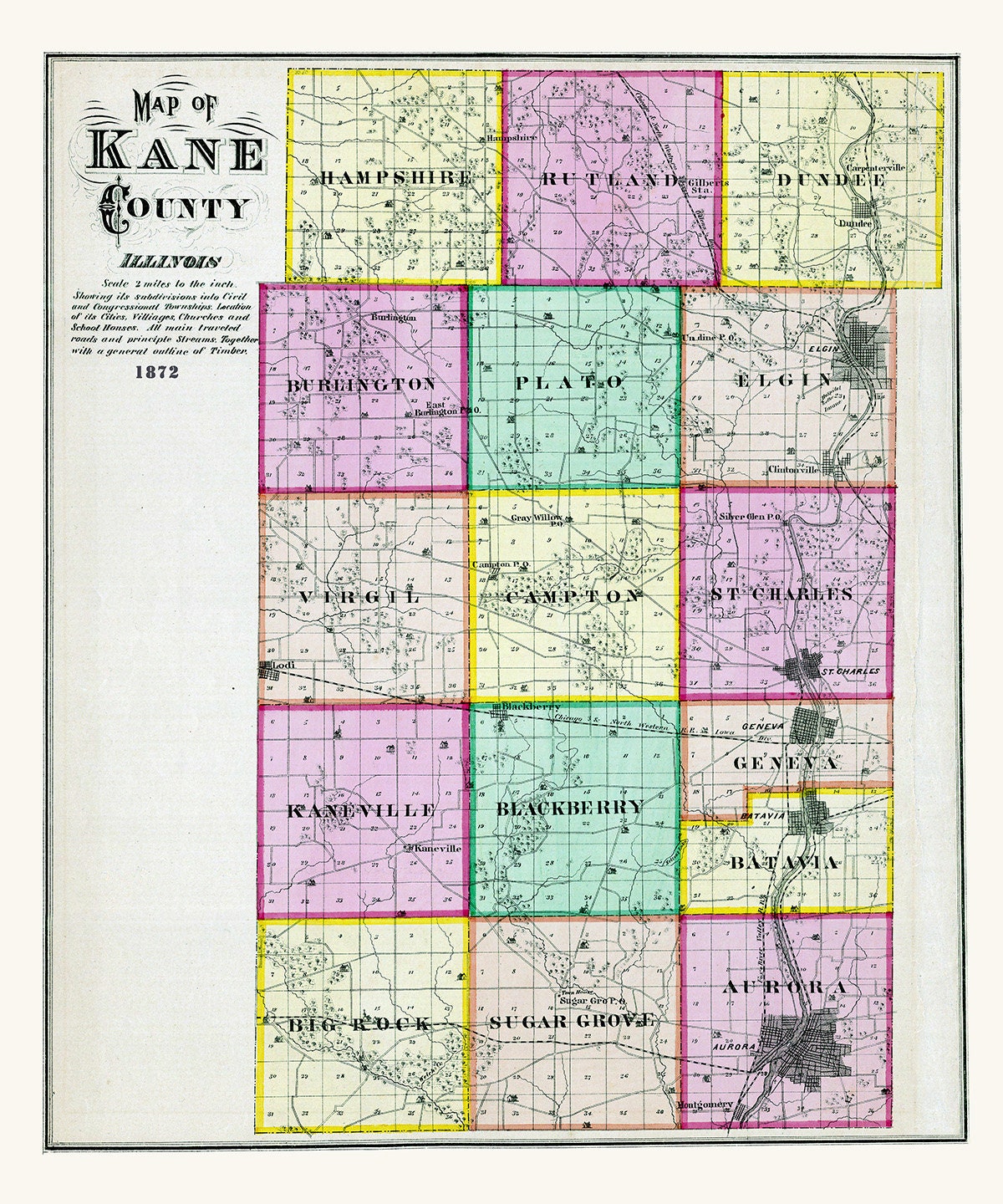 1872 Map of Kane County Illinois - Etsy