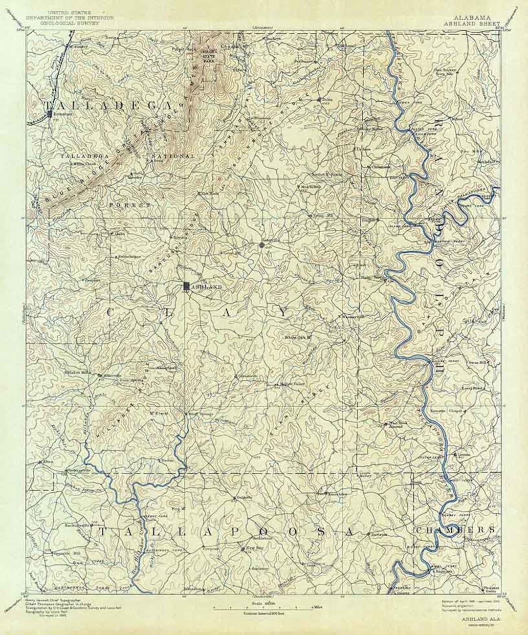 1891 Topo Map of Ashland Alabama Talladega National Forest - Etsy