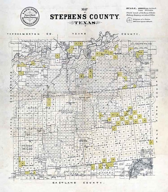 1870 Farm Line Map of Stephens County Texas | Etsy