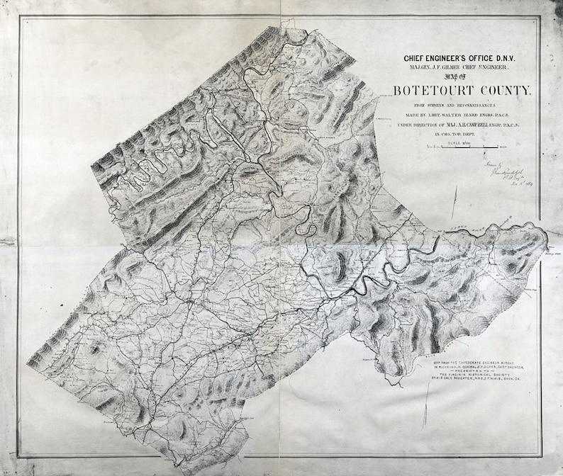 1864 Map of Botetourt County Virginia Family Names Genealogy | Etsy