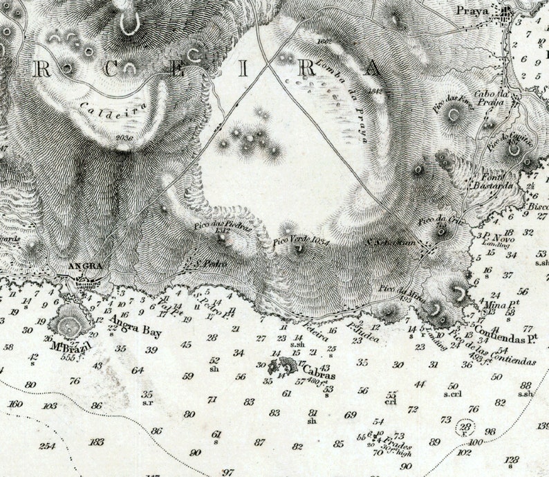 1844 Map of the Azores Terceira and Graciosa Islands - Etsy