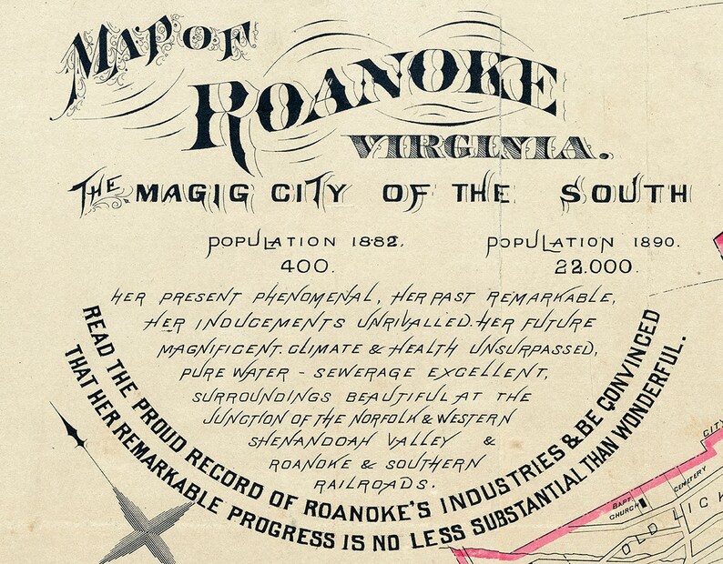 1890 Map of Roanoke Virginia - Etsy