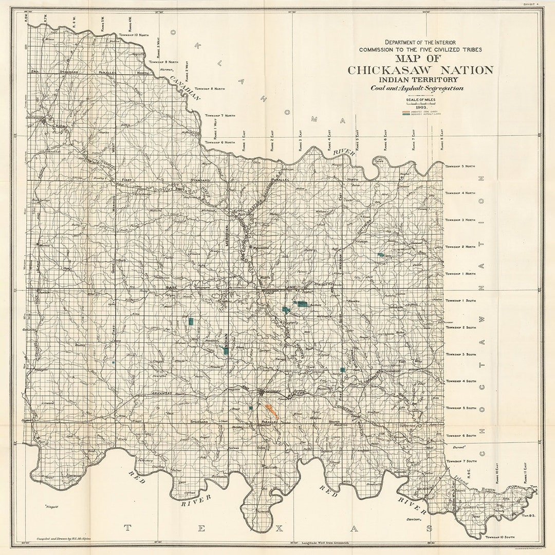 1903 Map of Chickasaw Nation Indian Territory - Etsy