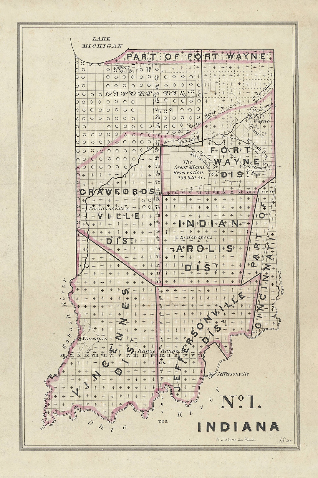 1840 Map of Indiana - Etsy