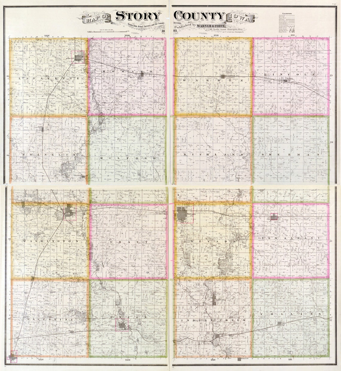 1883 Farm Line Map of Story County Iowa - Etsy