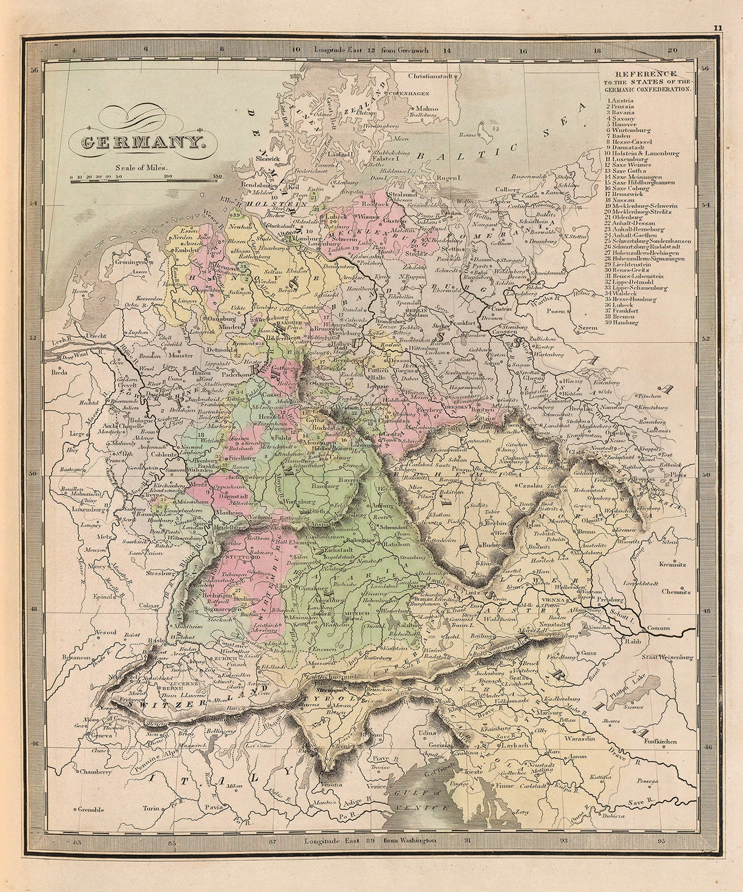 1849 Map of Germany - Etsy