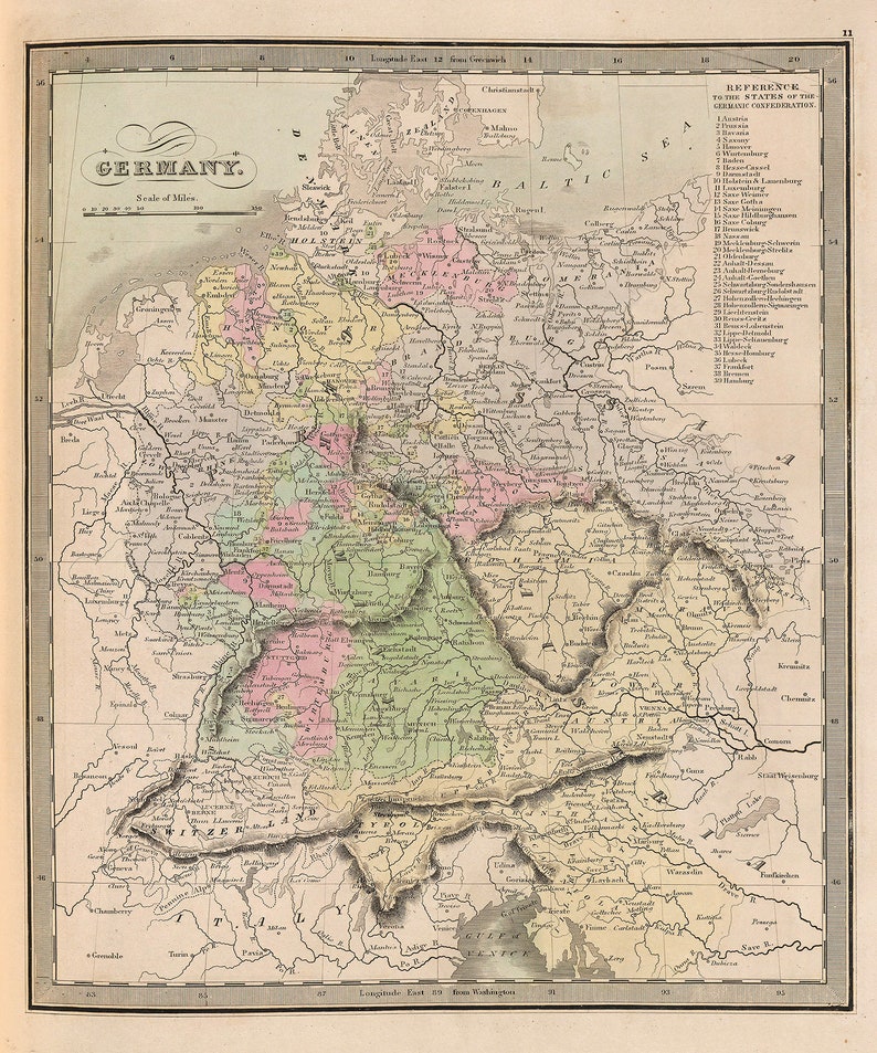 1849 Map of Germany - Etsy