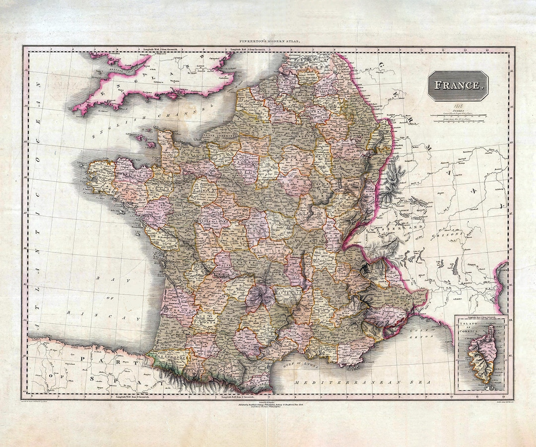 1813 Map of France - Etsy