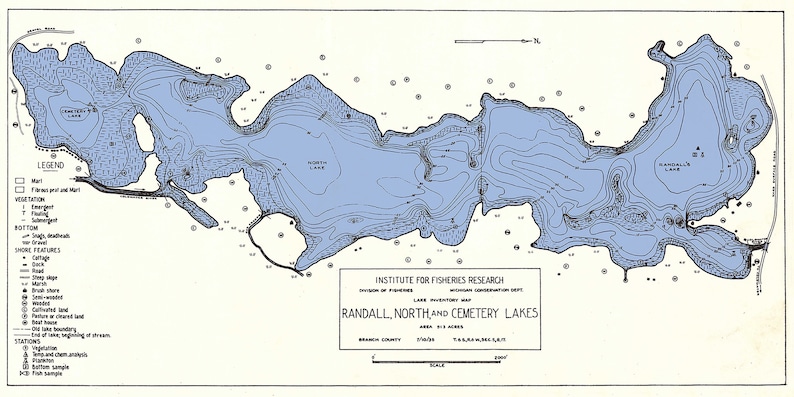 1938 Map of Randall North and Cemetery Lakes Branch County - Etsy