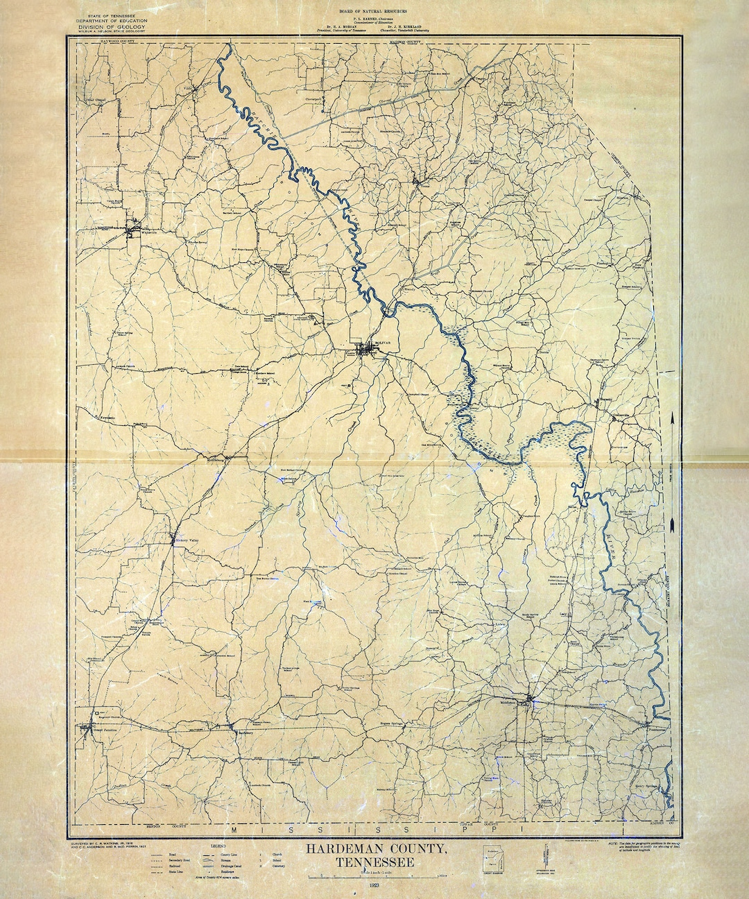 1923 Map of Hardeman County Tennessee - Etsy