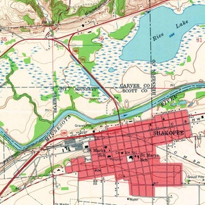 1958 Topo Map of Shakopee Minnesota Quadrangle - Etsy