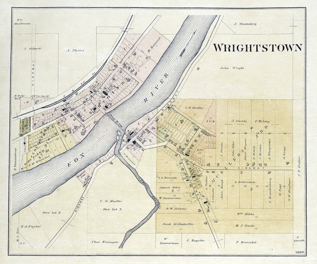 1889 Town Map of Wrightstown Brown County Wisconsin - Etsy
