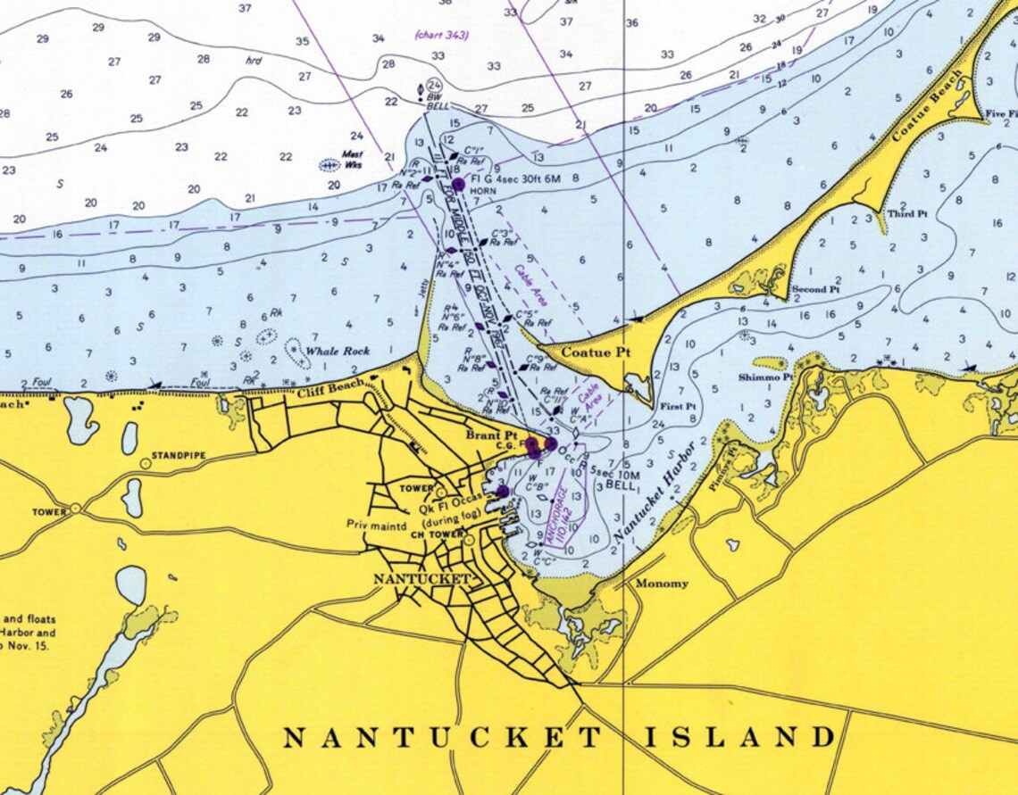 1968 Nautical Chart Map of Nantucket Island | Etsy