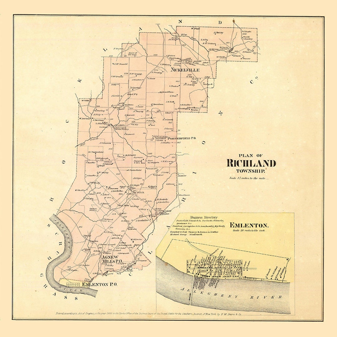 1865 Map of Richland Township Venango County Pennsylvania Oil Region - Etsy