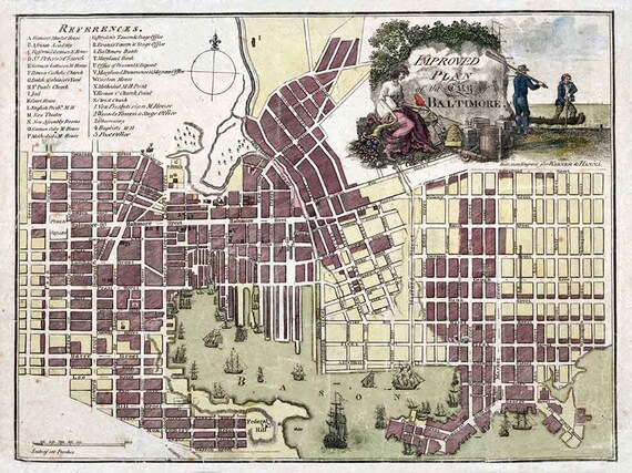 1805 Map of Baltimore Maryland | Etsy