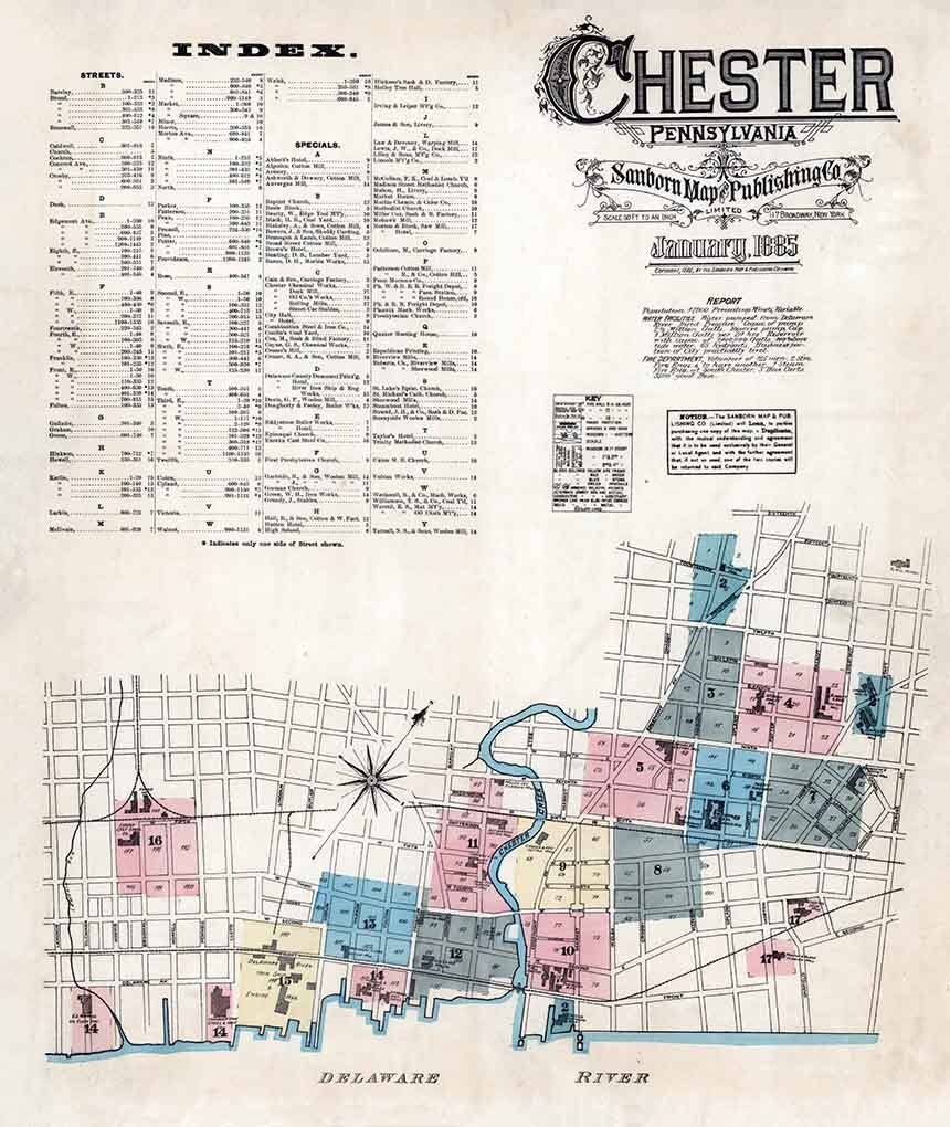 1885 Sanborn Map of Chester Delaware County Pennsylvania - Etsy
