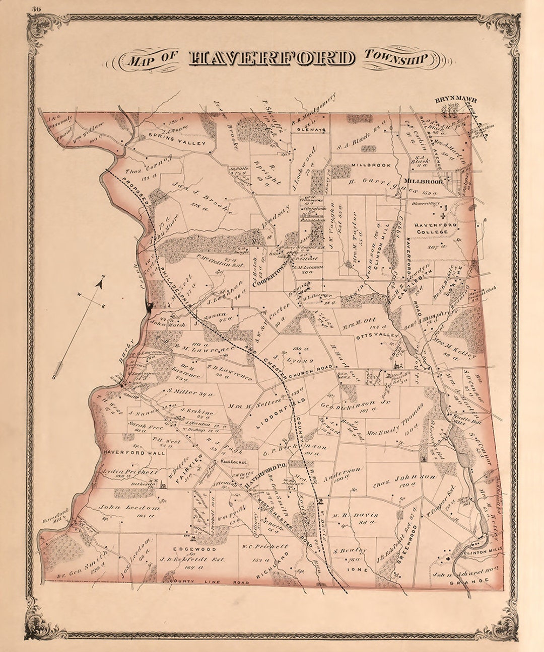 1875 Map of Haverford Township Delaware County Pennsylvania - Etsy