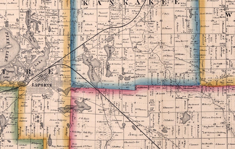 1866 Farm Line Map of Laporte County Indiana - Etsy