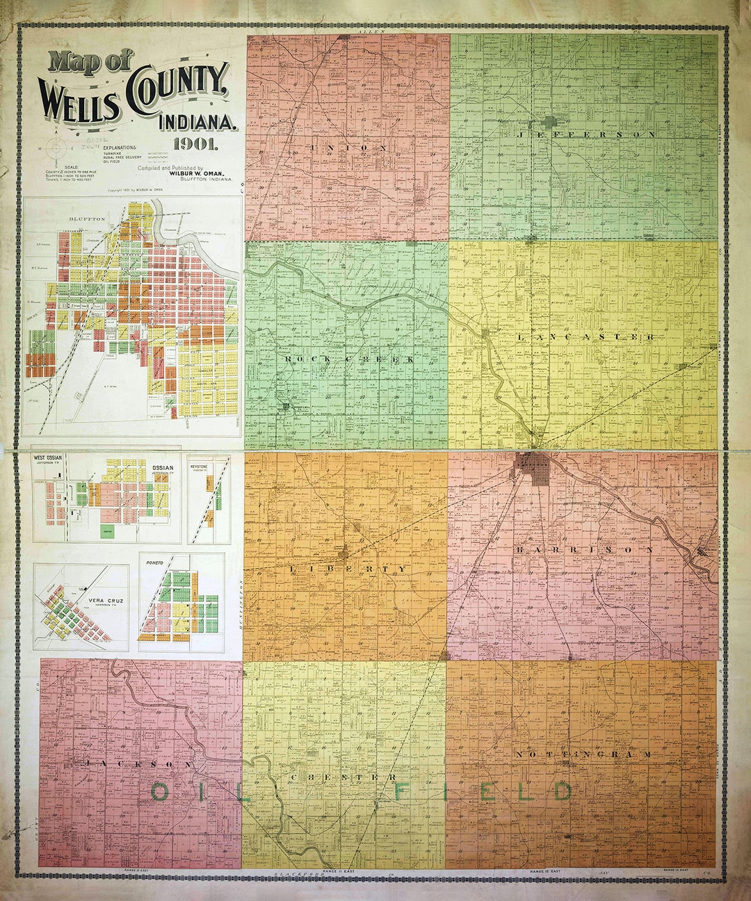 1901 Map of Wells County Indiana - Etsy