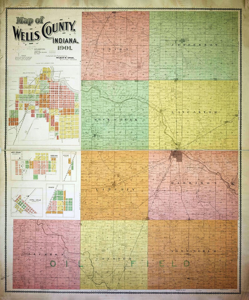 1901 Map of Wells County Indiana - Etsy UK