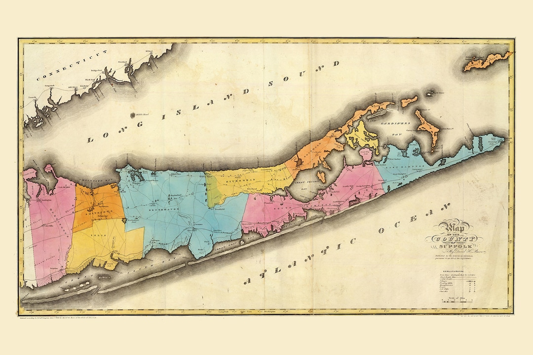 1829 Map of Suffolk County New York - Etsy