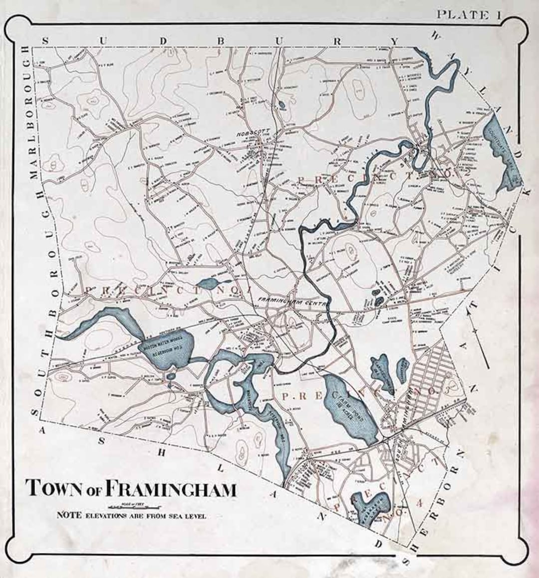 1895 Map of the Town of Framingham Massachusetts - Etsy