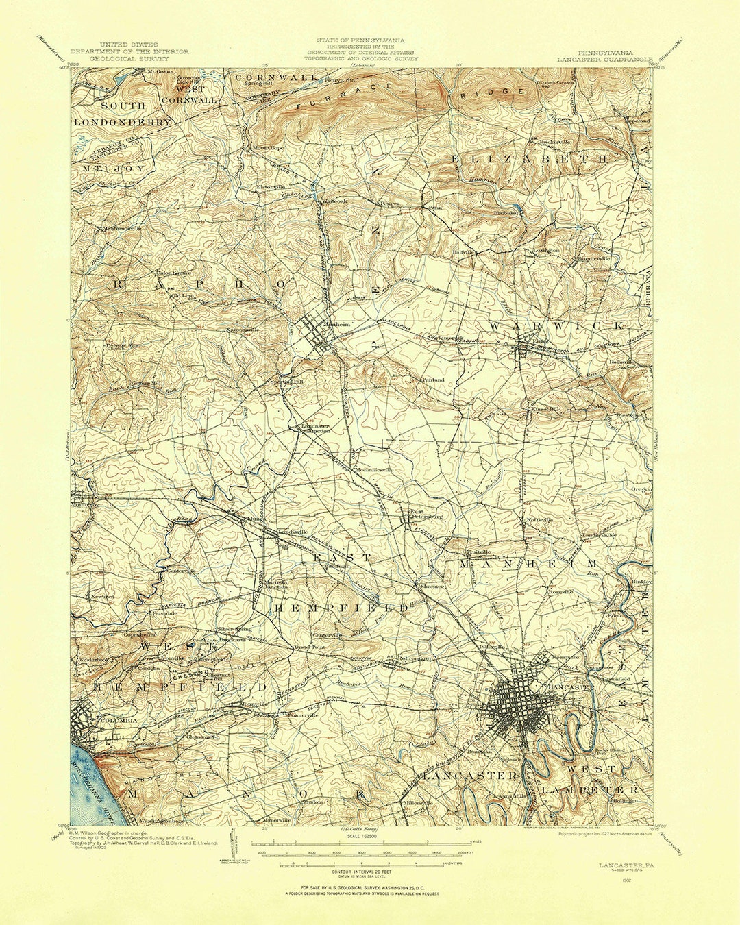 1902 Topo Map of Lancaster Pennsylvania - Etsy