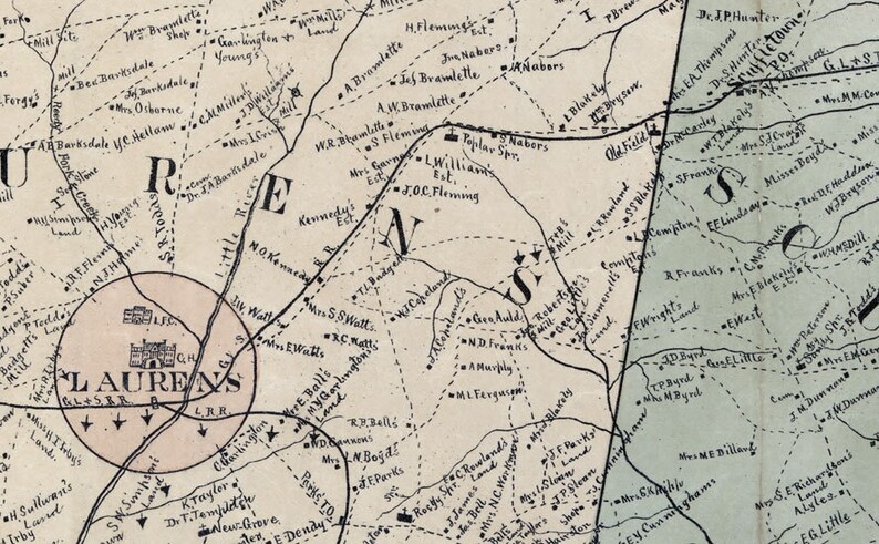 1883 Map of Laurens County South Carolina Family Names - Etsy