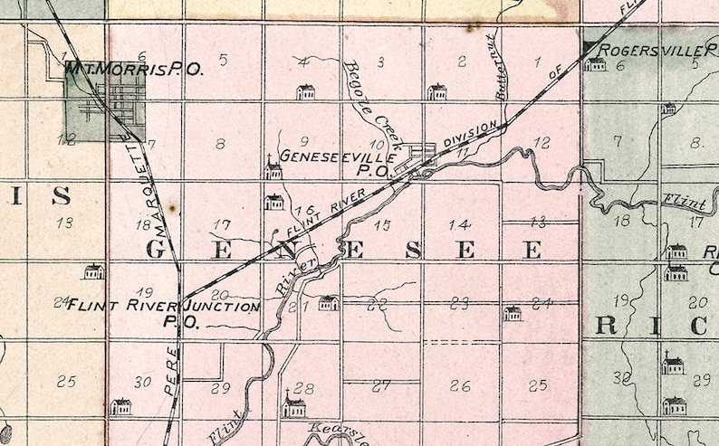 1889 Map of Genesee County Michigan Historical Cemeteries - Etsy