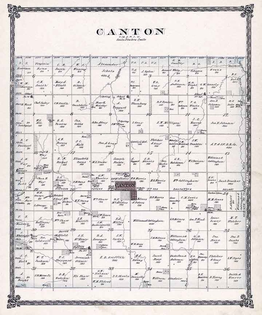 1884 Map of Canton Township Mcpherson County Kansas - Etsy