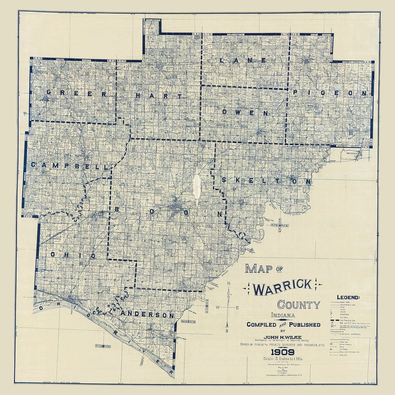 1909 Farm Line Map of Warrick County Indiana - Etsy