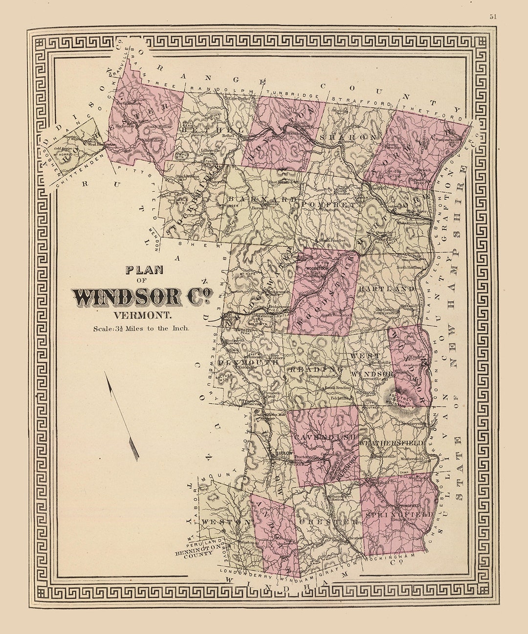 1876 Map of Windsor County Vermont - Etsy